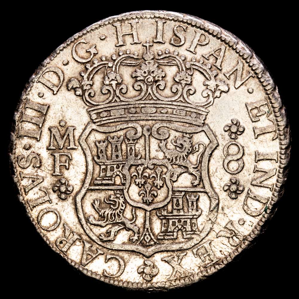 Carlos III (1759-1788). 8 reales. 1769. México. MF. (Cal-1095). Ag. 26,92 gramos. Restos de ...