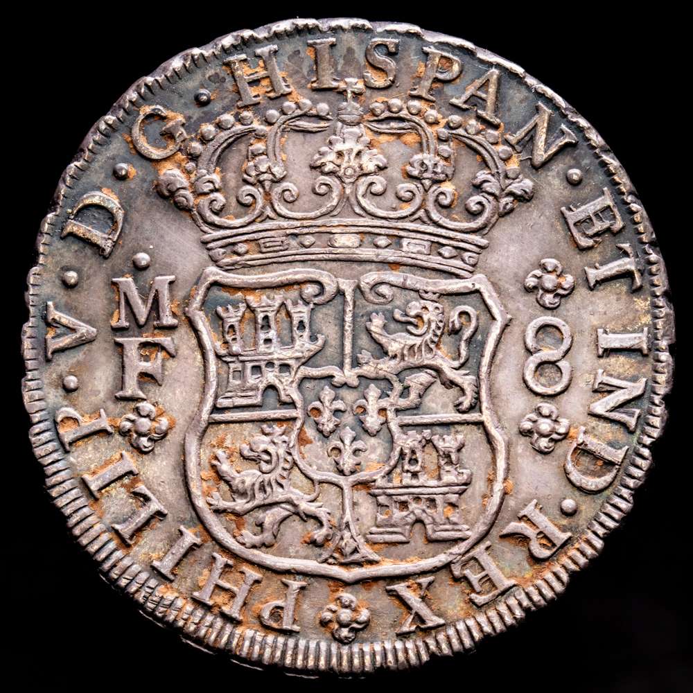 Felipe V (1700-1746). 8 reales. 1740. México. MF. (Cal-1456). Ag. 27,04 gramos. Pátina oscura ...
