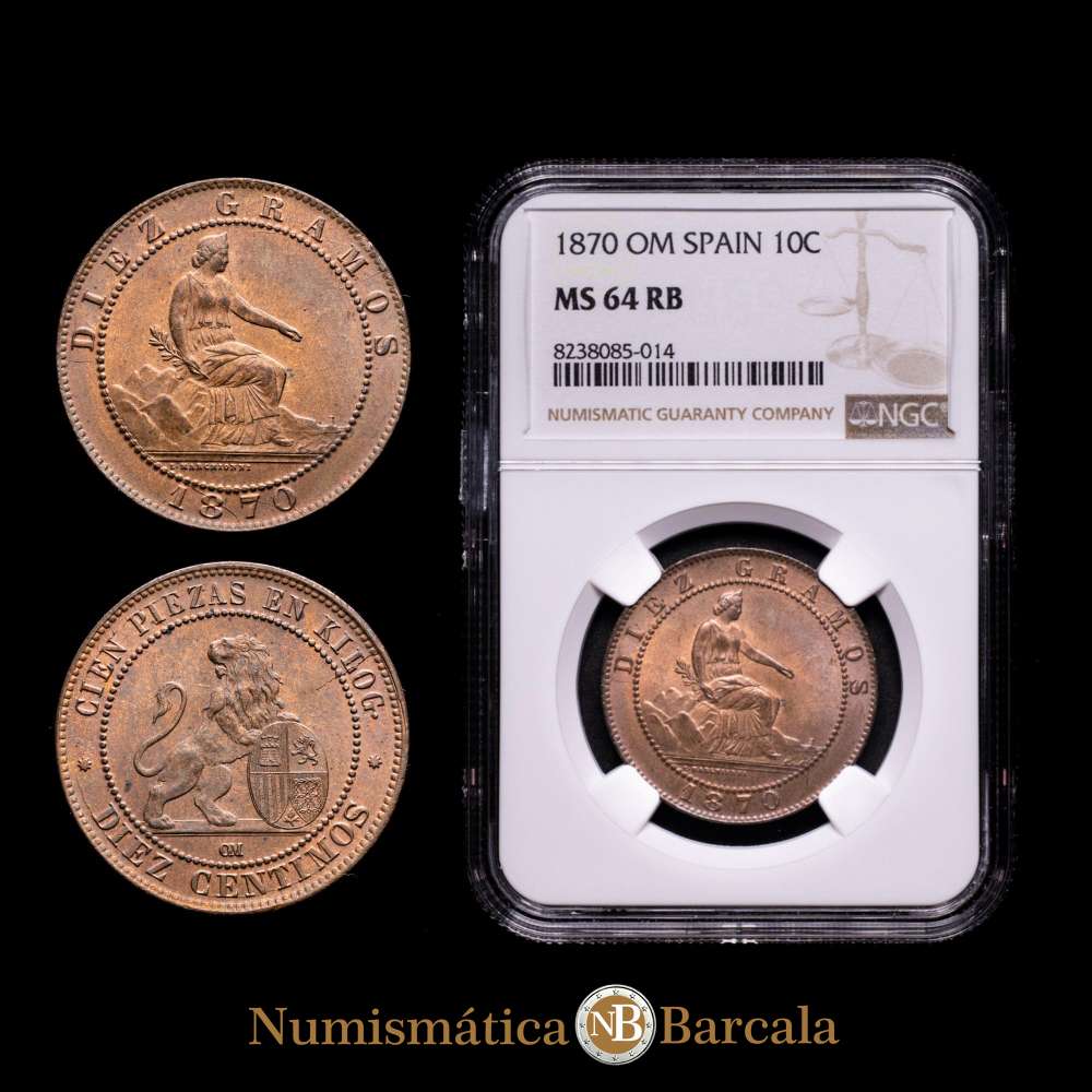 Gobierno Provisional (1868-1871). 10 céntimos. 1870. Barcelon. OM. (Cal ...