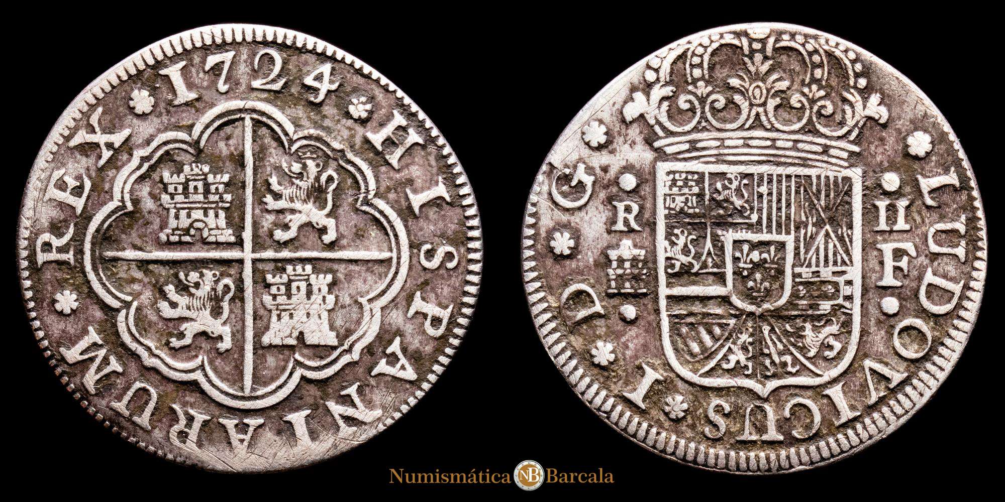Luis I. 2 Reales. (4,76 g.). Segovia. 1724. F. AC-28. Escasa. Bonita pátina. - Numismática Barcala
