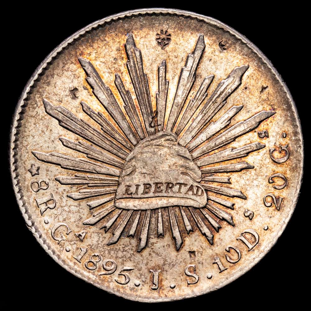 República de México. 8 Reales. (27,01 g.). Guadalajara. 1895. J·S. KM ...